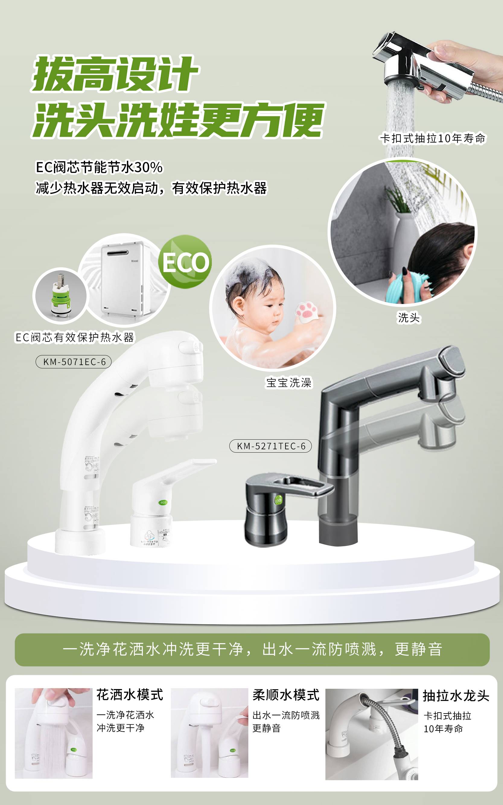 2021年新款带节能阀芯KVK抽拉面盆龙头 KM5071EC-6-水鹿-您身边的厨卫专业严选顾问